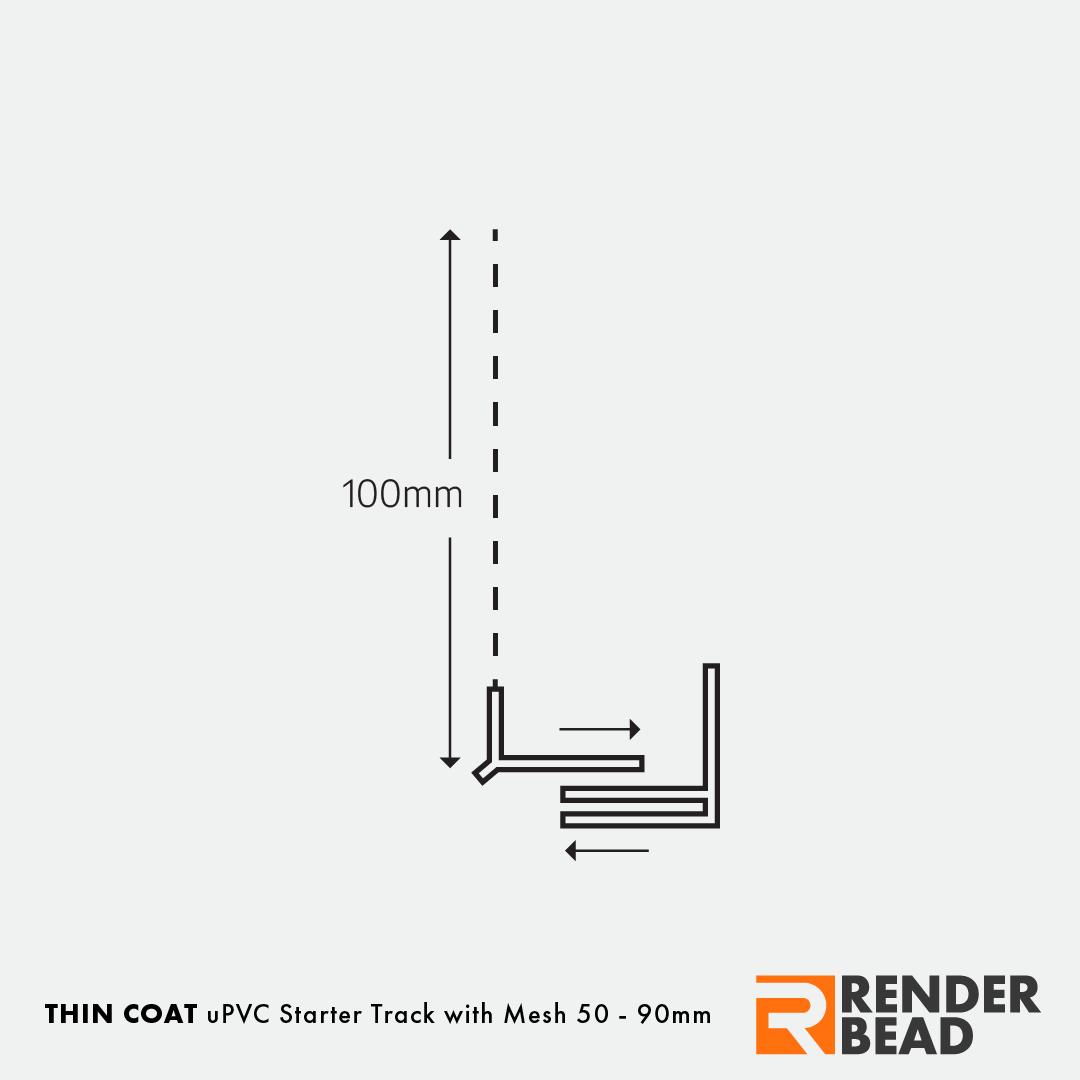 uPVC Starter Track with Mesh - 60-90mm - Render Bead