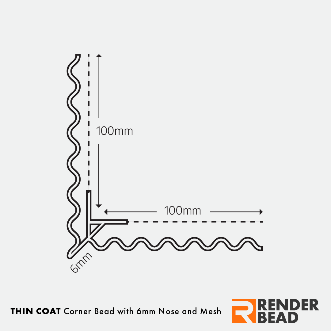 Corner Bead with Mesh - 6mm Nose - Render Bead